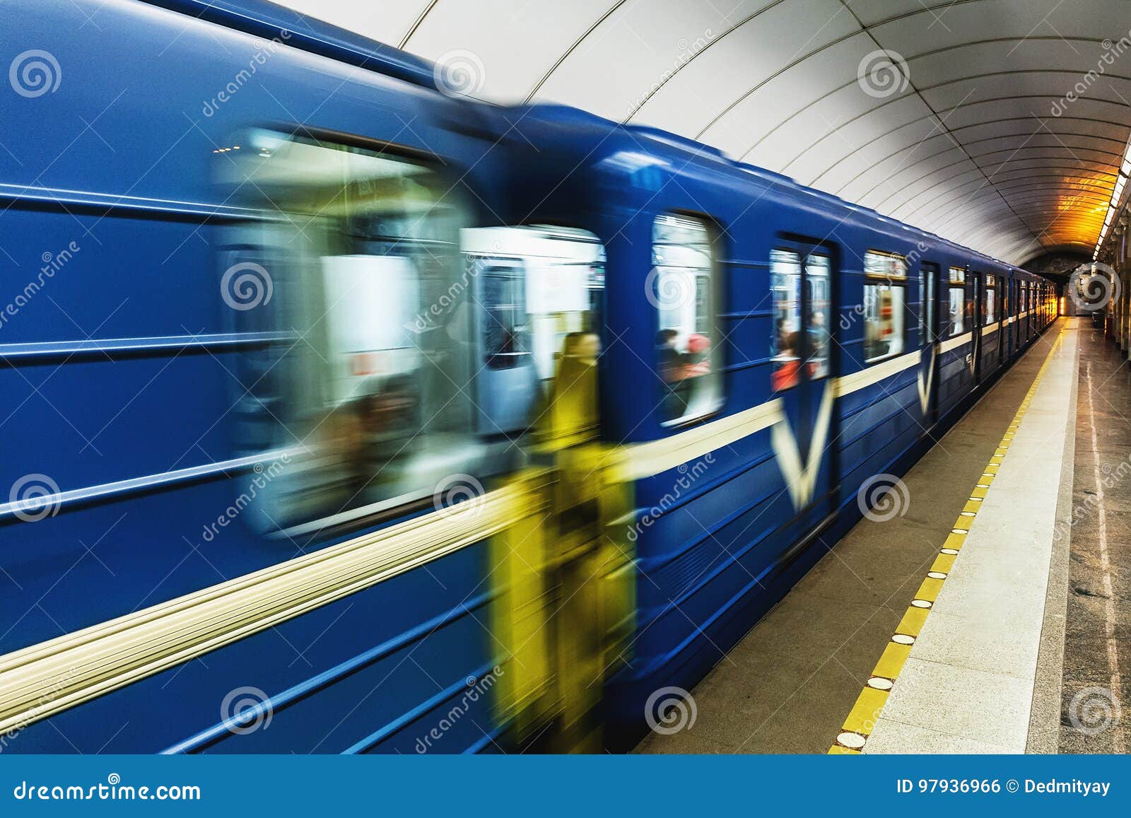 Blue Subway Train Arrives at the Station Stock Photo - Image of commute ...