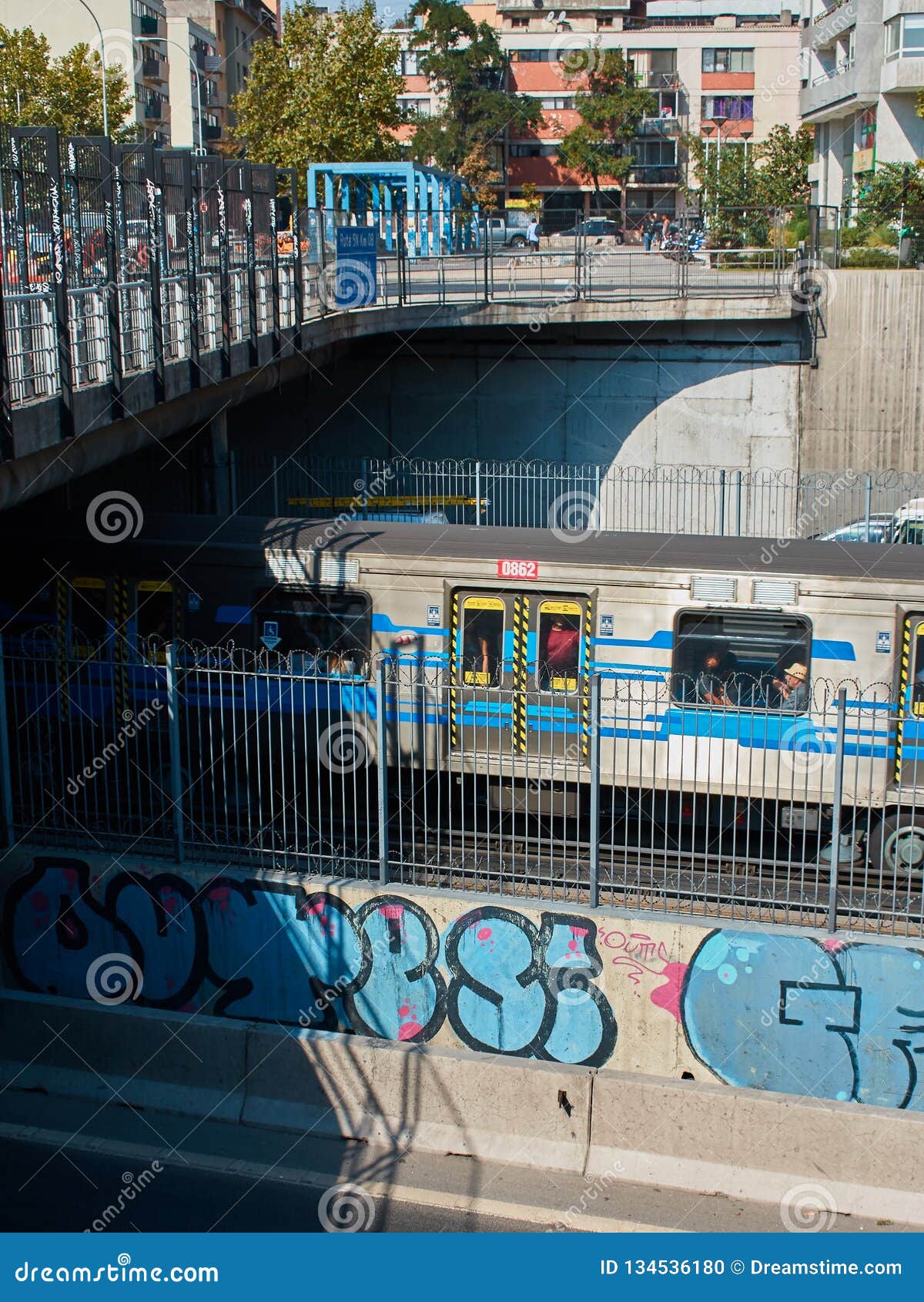 Blue Subway Train with Graffiti Editorial Image - Image of passing ...