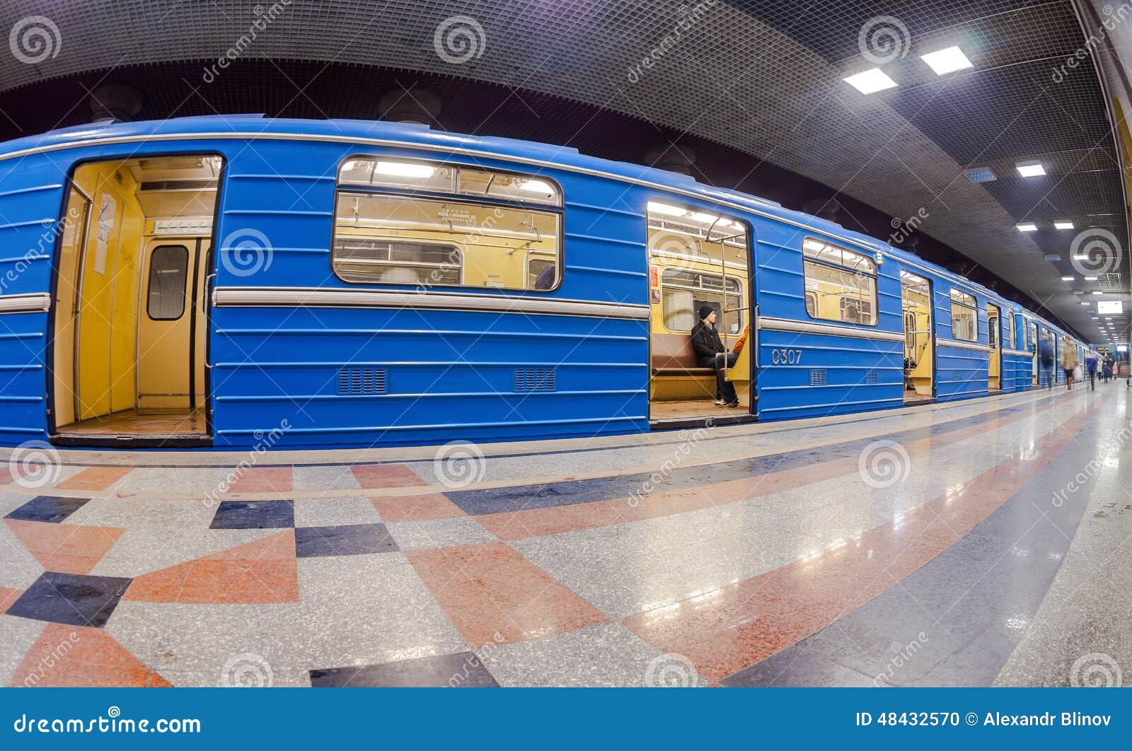 Blue Subway Train Standing at the Underground Station Editorial Image ...