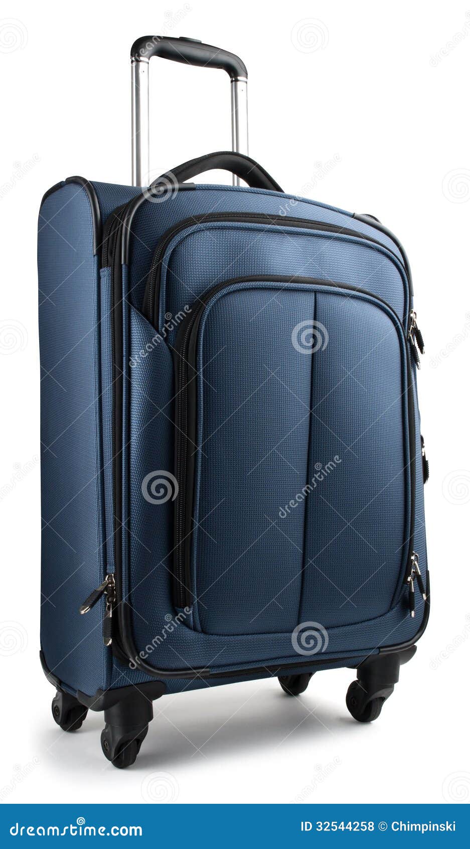 A Blue Suitcase And A Parked Small Private Jet. Quadruple Airplane With ...