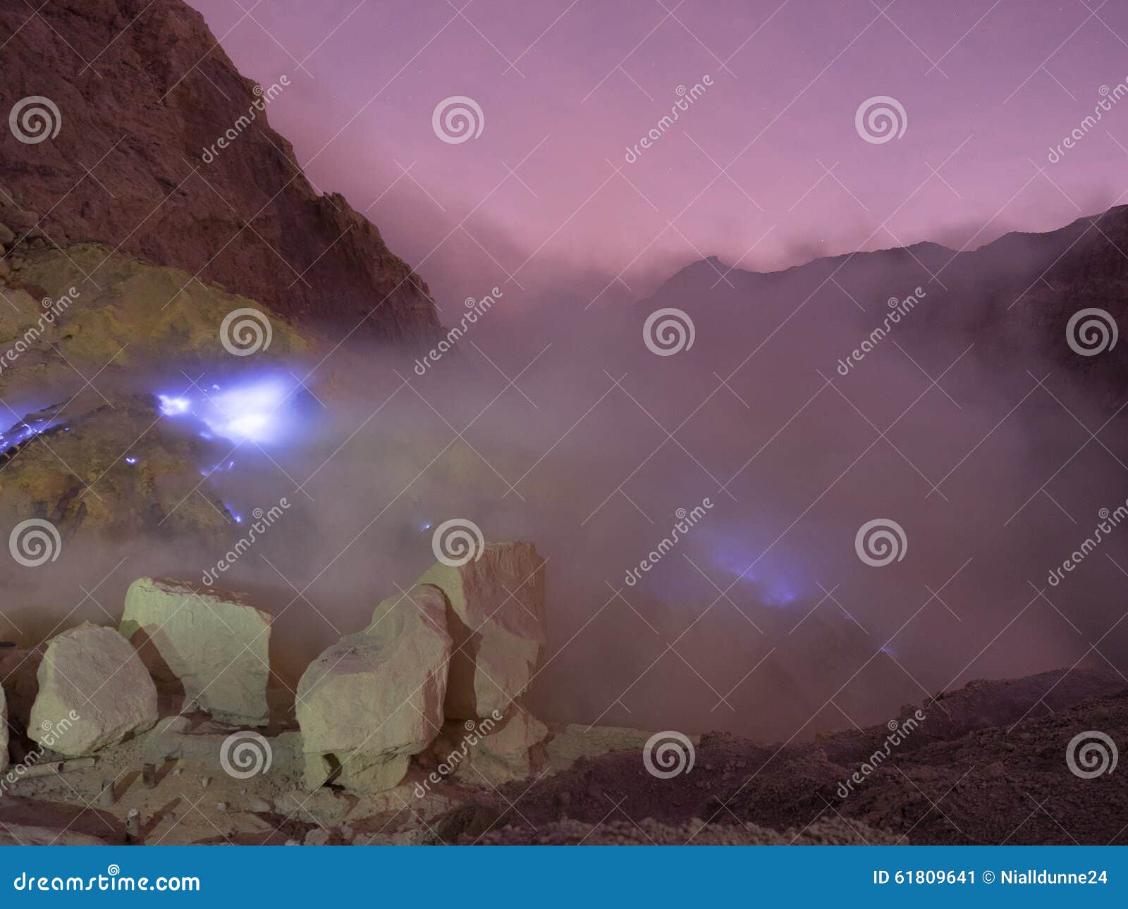 Blue Sulfur Fires, Mt Ijen, Indonesia Stock Image - Image of asia ...
