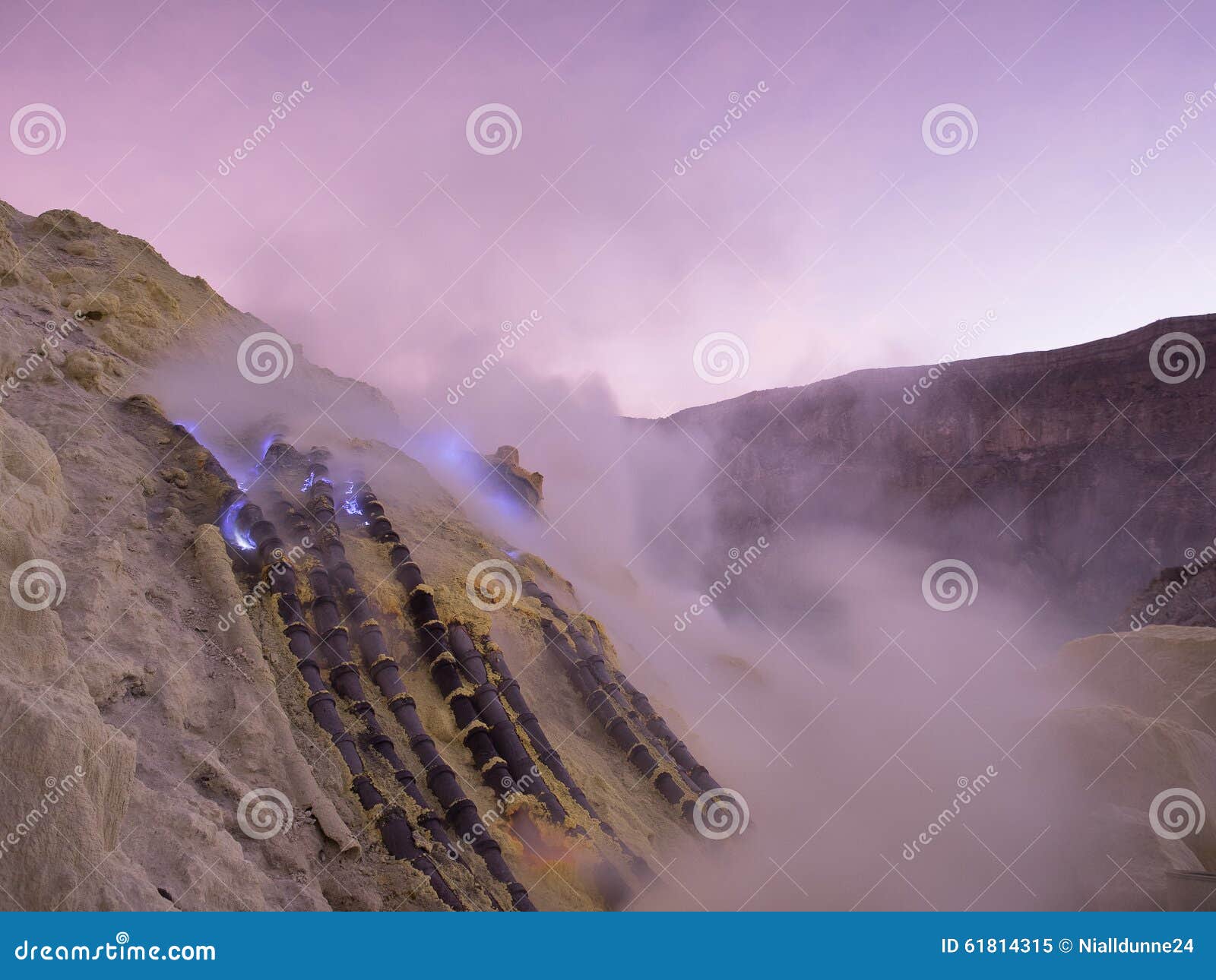 Blue Sulfur Fires, Mt Ijen, Indonesia Stock Image - Image of tourist ...