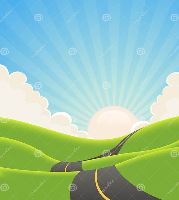 Blue Summer Landscape Road stock vector. Illustration of travel - 24263398