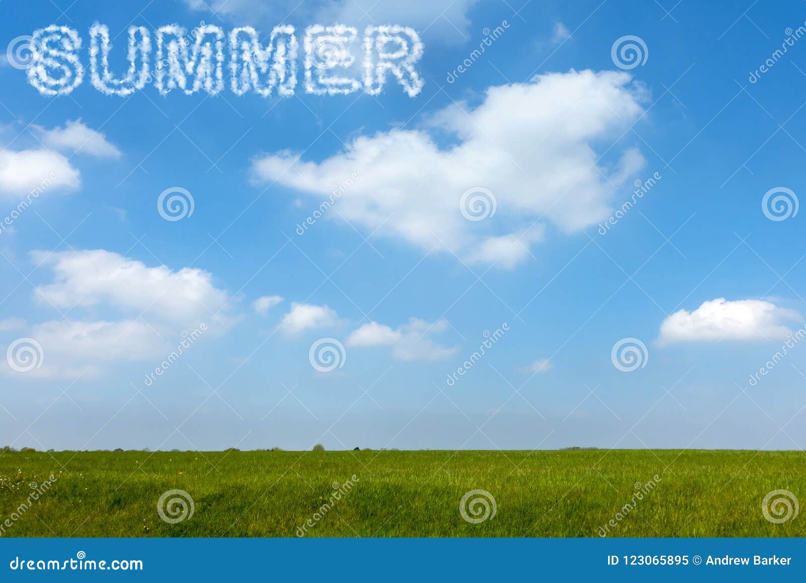 Blue Summer Sky with Cloud Text Stock Image - Image of clouds, grass ...