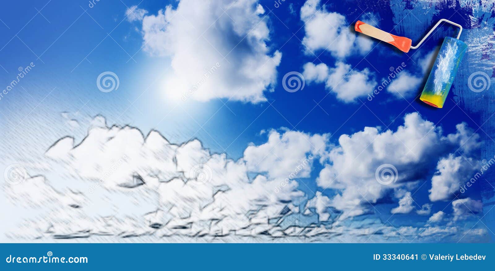 Blue sunny sky with clouds stock illustration. Illustration of ...