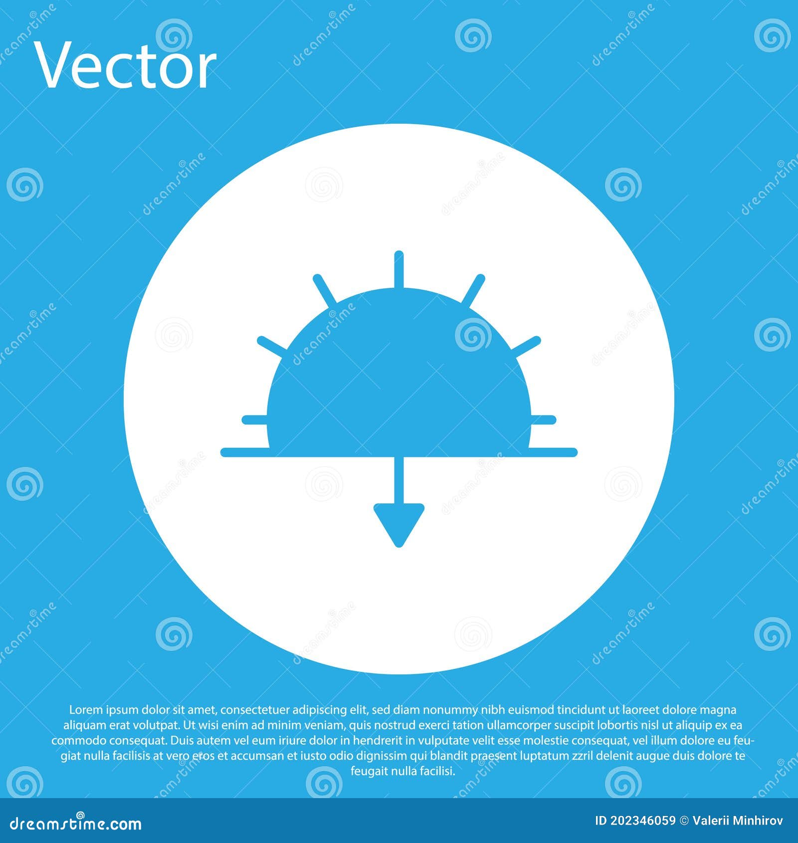 Blue Sunset Icon Isolated on Blue Background. White Circle Button Stock ...