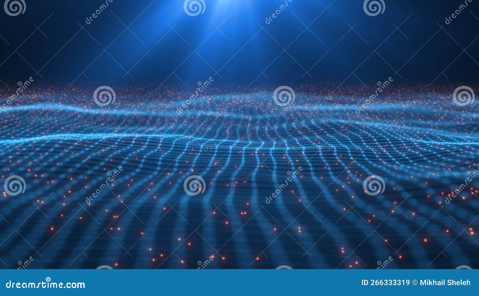 Blue Surface Made of Curved Rows of Particles. Small Yellow Particles ...