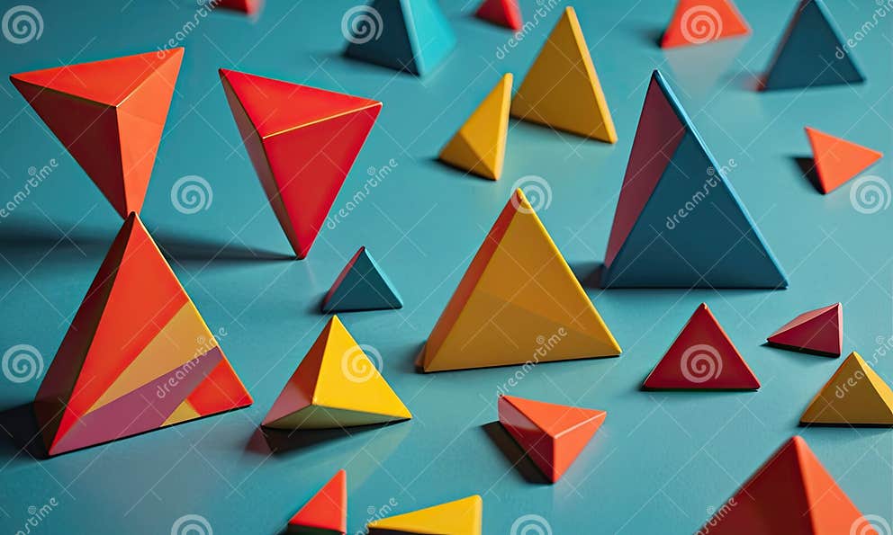 A Blue Surface with Many Different Colored Triangles on it. Stock ...