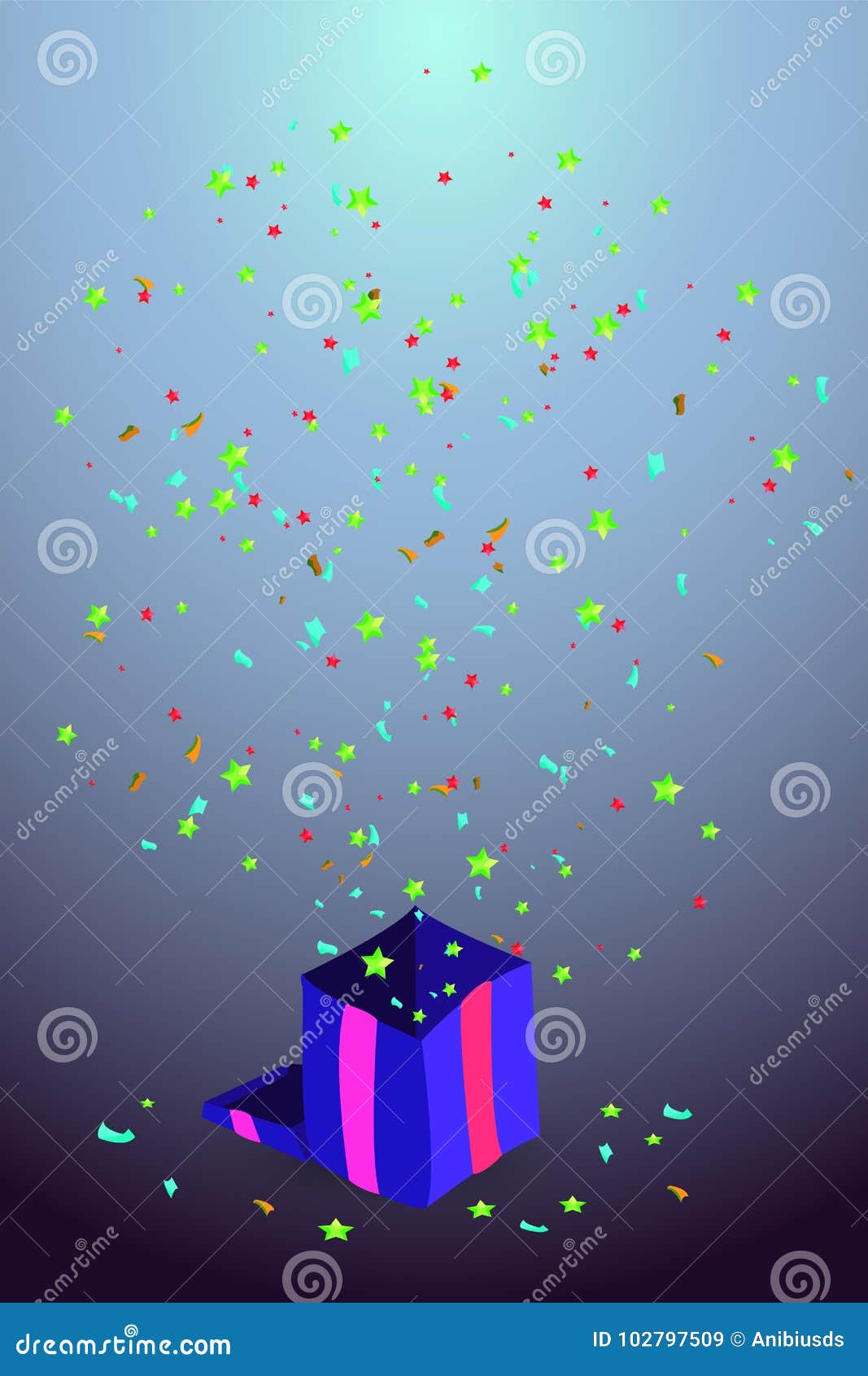 Blue Surprise Box, Explosion Stock Vector - Illustration of confetti ...