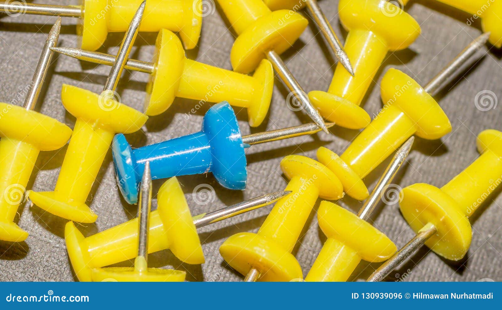 Blue Surrounded by Yellow Push Pins. Stock Photo - Image of note ...