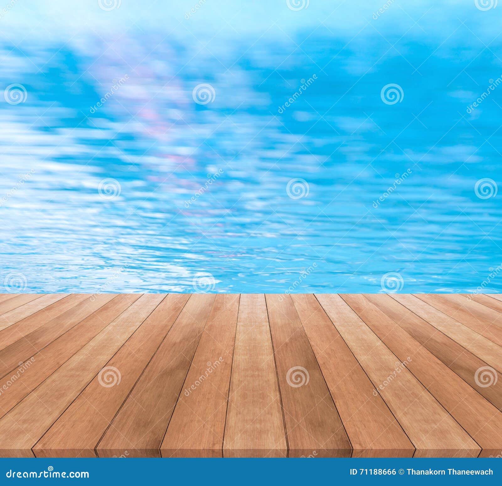 Blue Swimming Pool Summer Vacation and Wooden Deck Stock Photo - Image ...