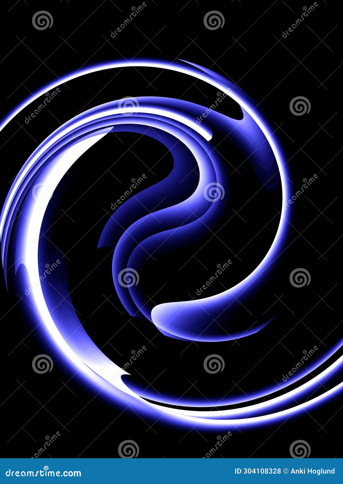 Blue Fluorescent Swirl Pattern on Black Background Stock Illustration ...