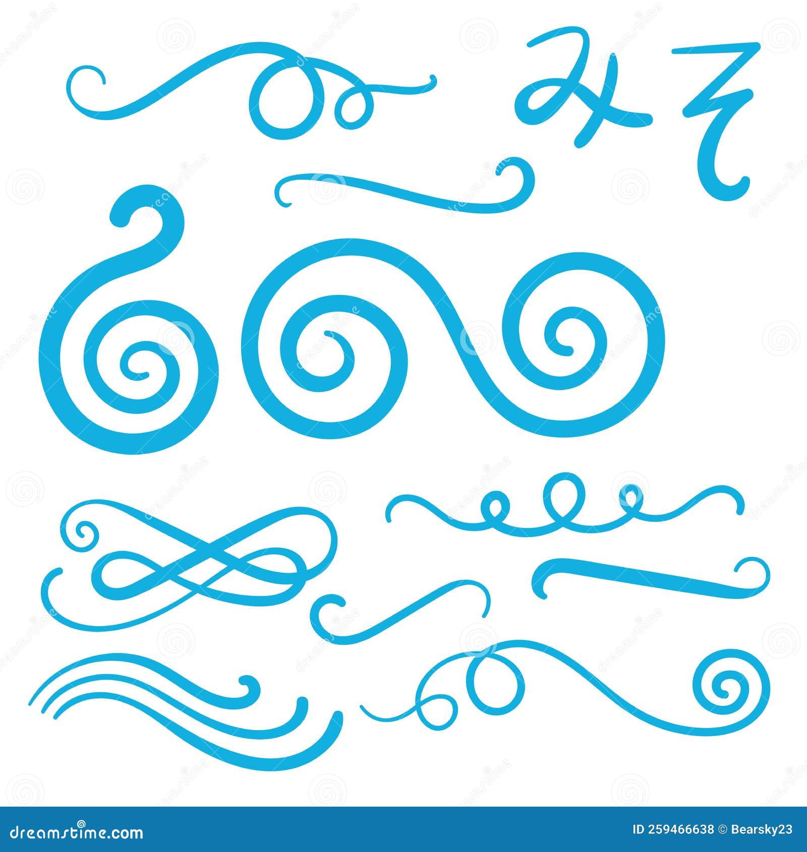Blue Swirls and Swooshes Vector Accent Line Work Stock Vector ...