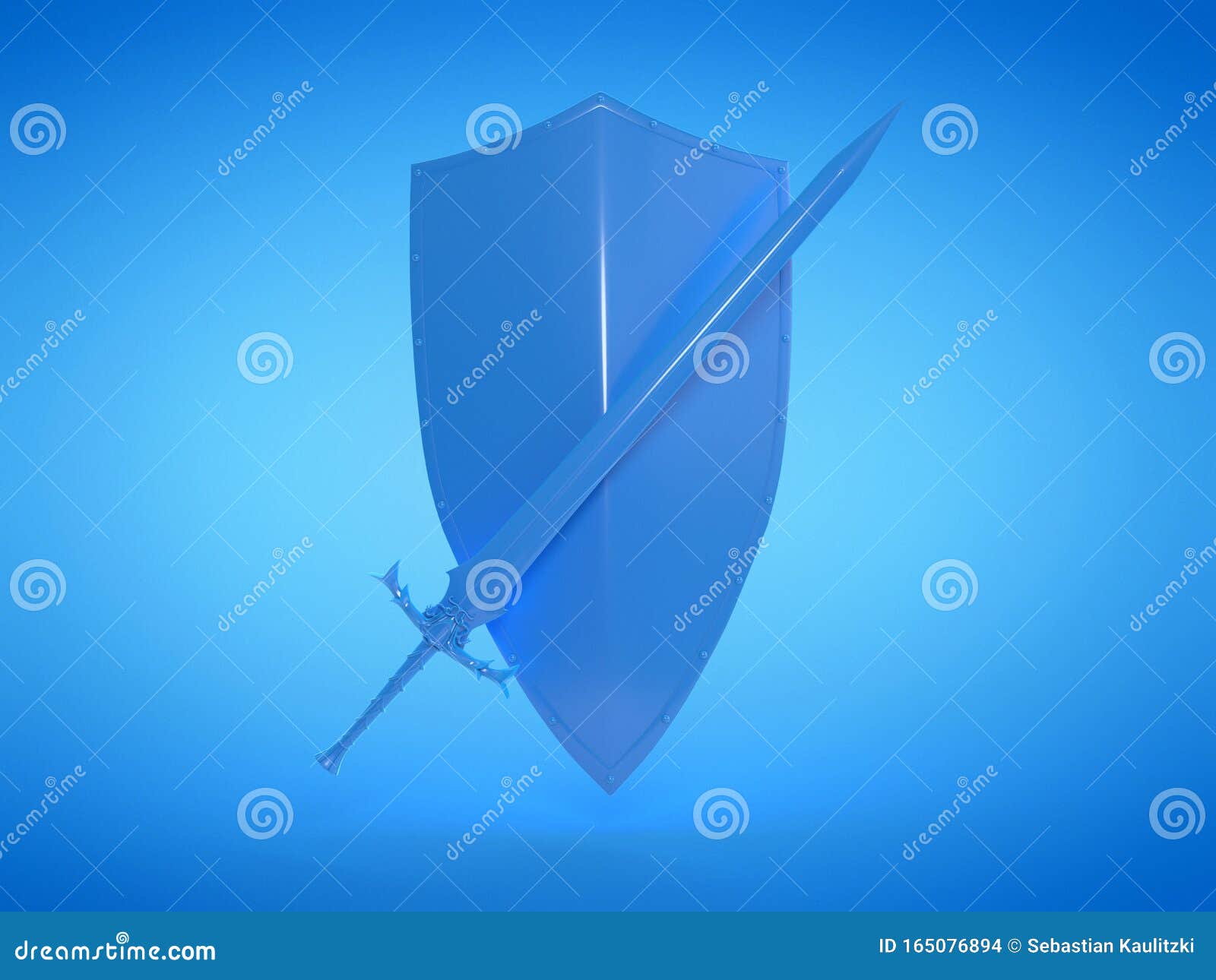 A blue sword and shield stock illustration. Illustration of blue ...