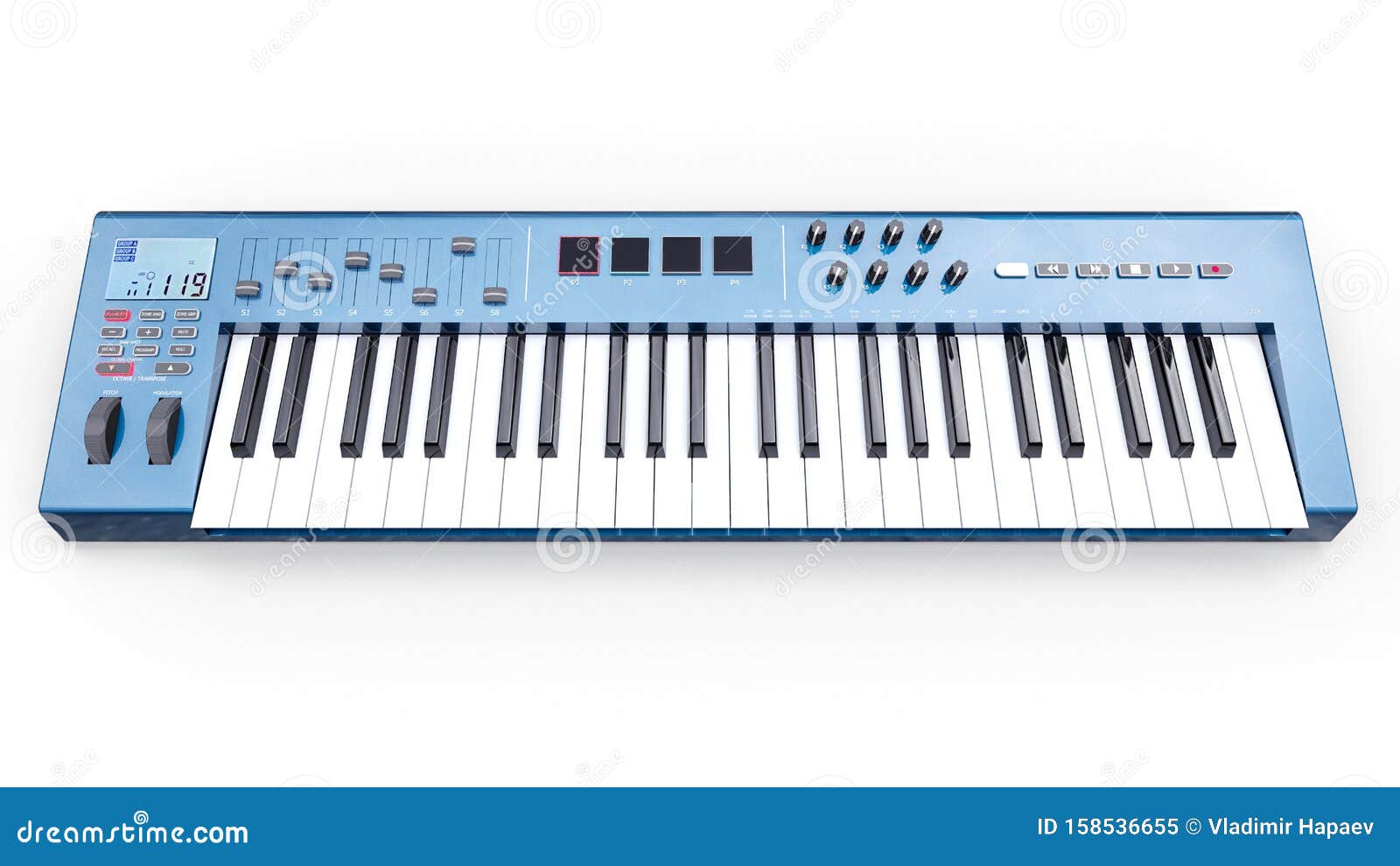 Blue Synthesizer MIDI Keyboard on White Background. Synth Keys Close-up ...