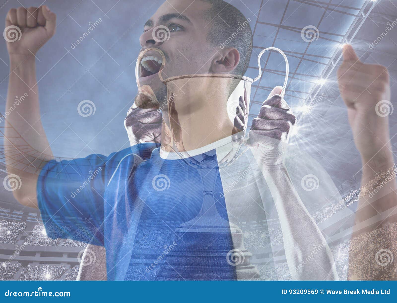 Blue T-shirt Soccer Player Win the Cup Stock Image - Image of ...