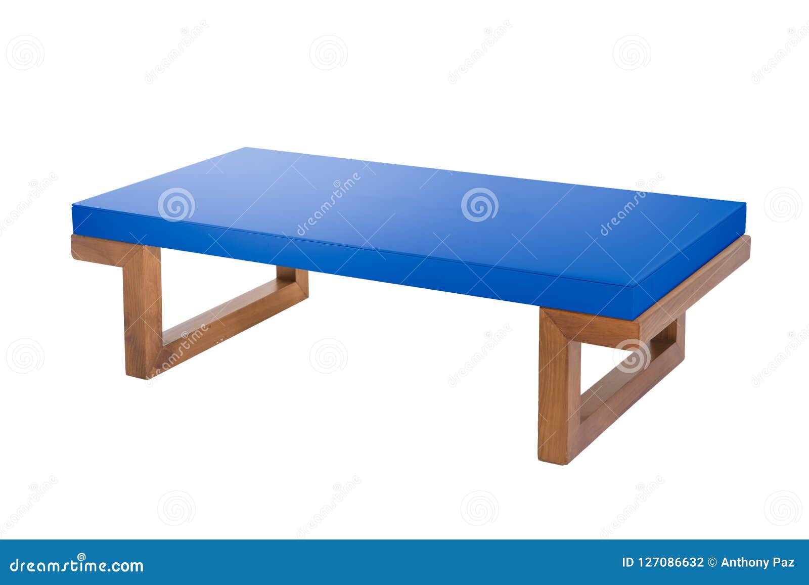 Blue Wooden Modern Table on White Background. Stock Photo - Image of ...