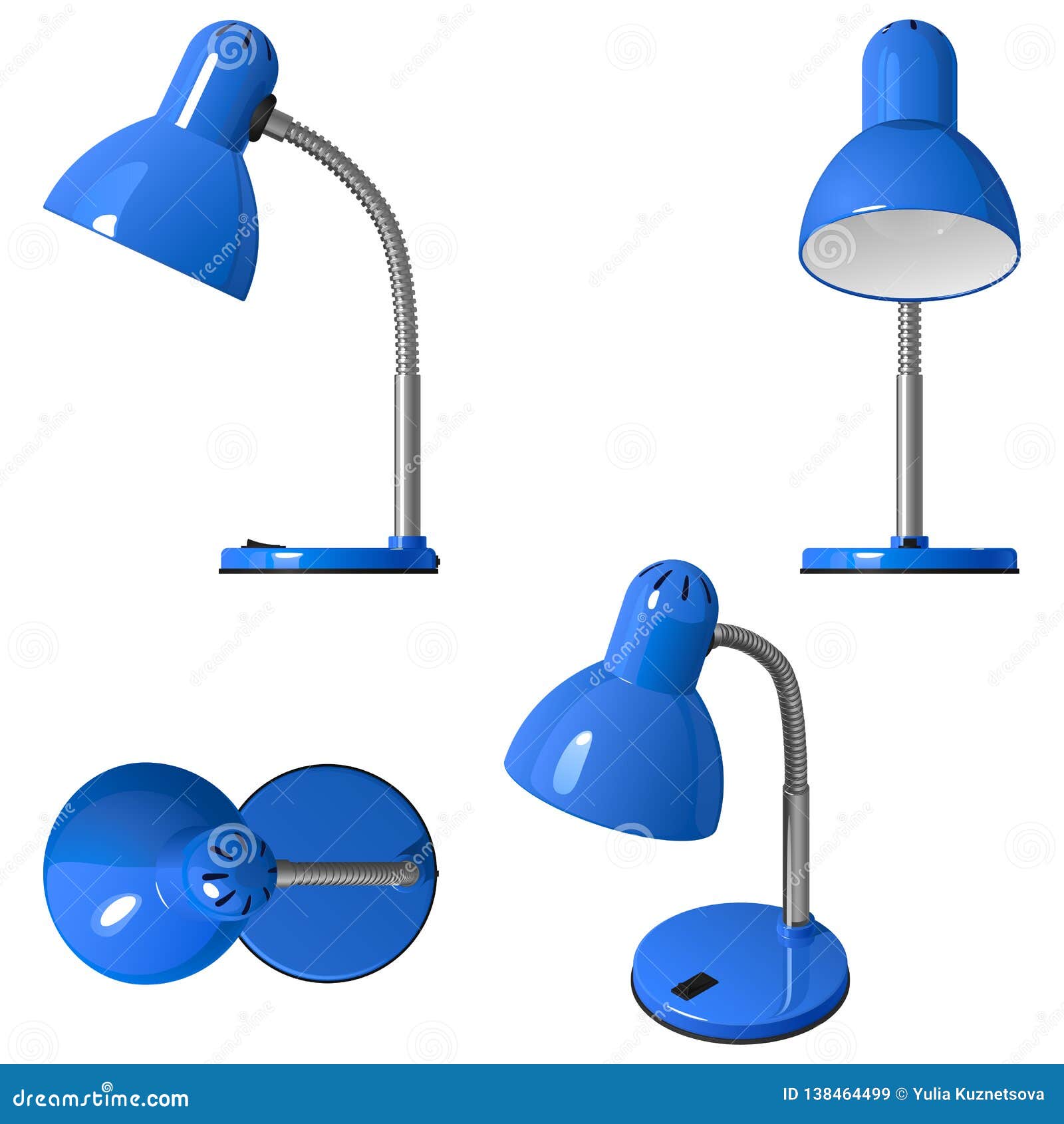 Blue Table Lamp, Side, Top, Front and Isometric View, Isolated Vector ...