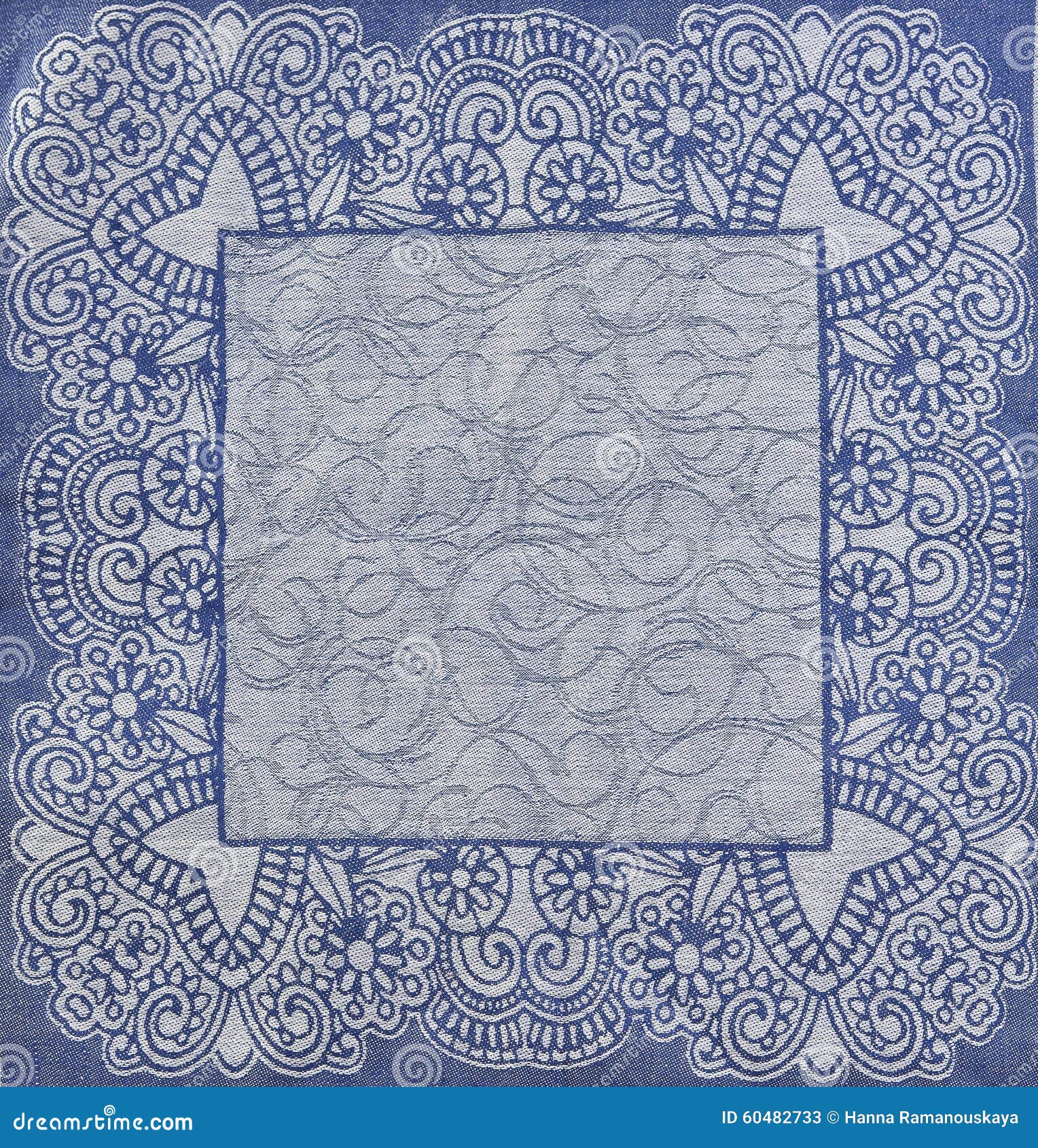 Blue Vintage Ornament Tablecloth Texture Background. Top View Stock ...