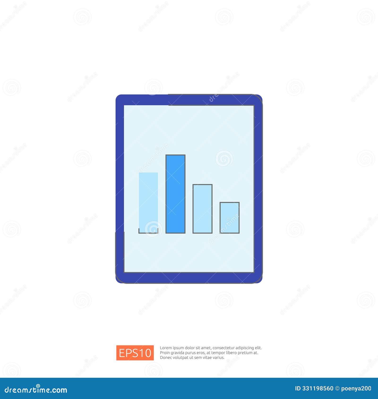 Blue Tablet Icon with a Bar Graph Showing Progress, Isolated on White ...