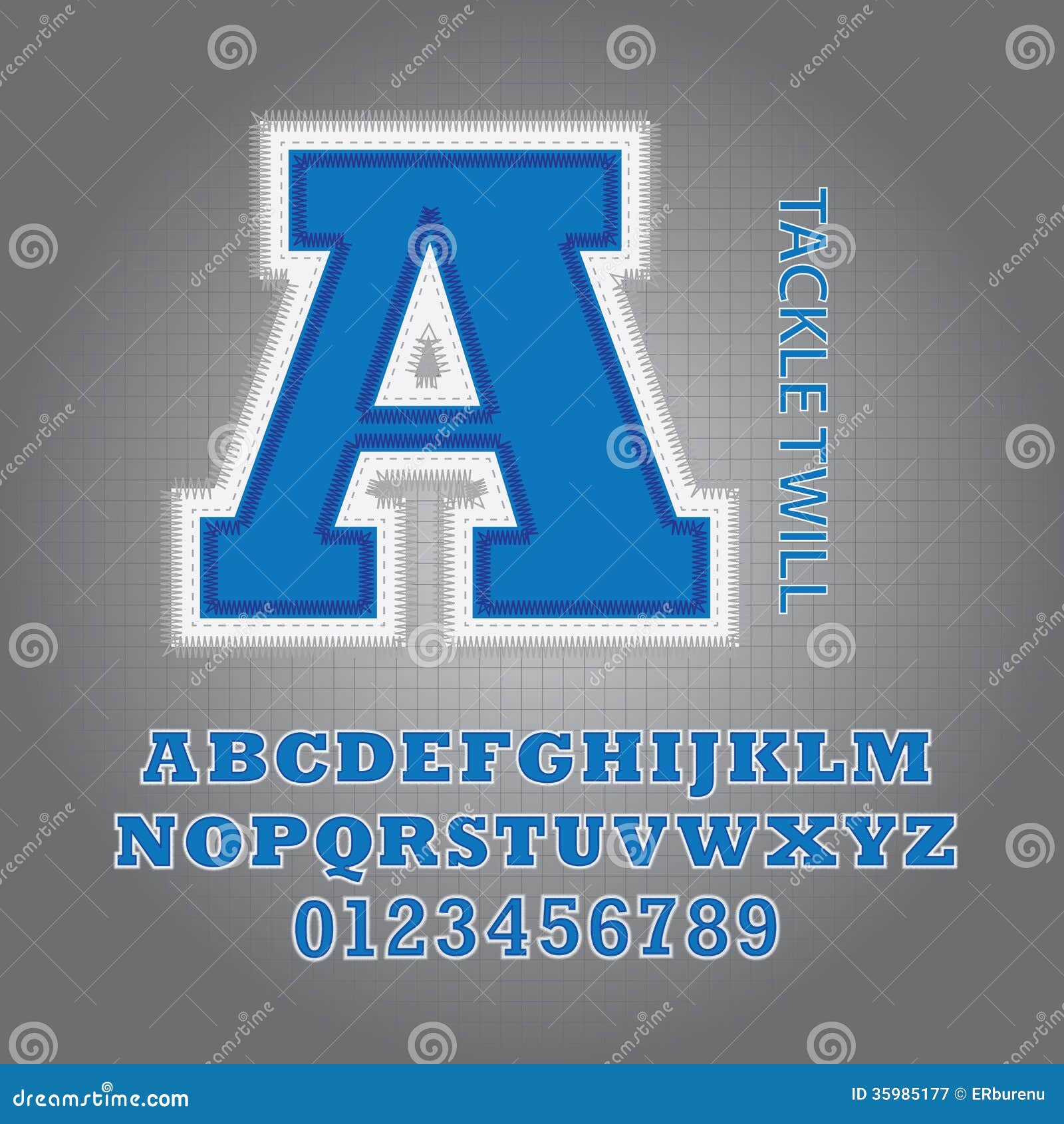 Blue Tackle Twill Alphabet and Numbers Vector Stock Vector ...
