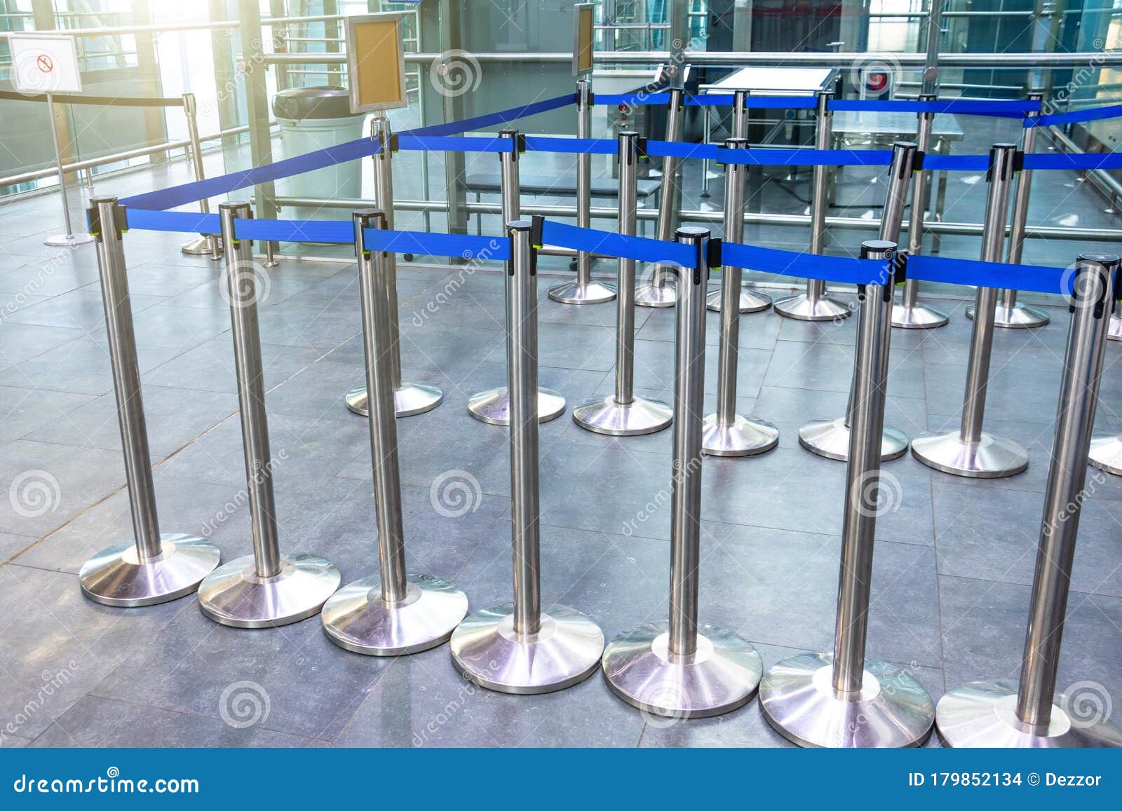 Blue Tape Portable Barrier Indoor Inside a Building Stock Photo - Image ...