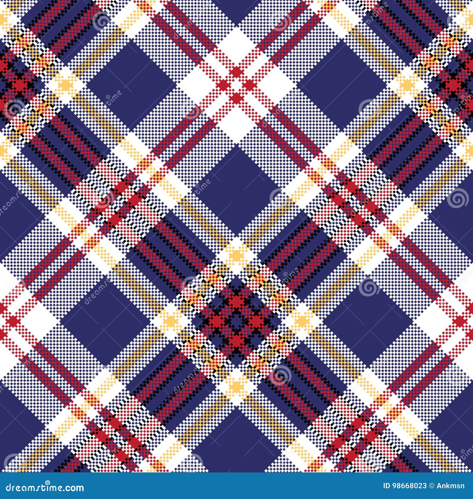Blue Tartan Pixel Fabric Texture Seamless Pattern Cartoon Vector ...