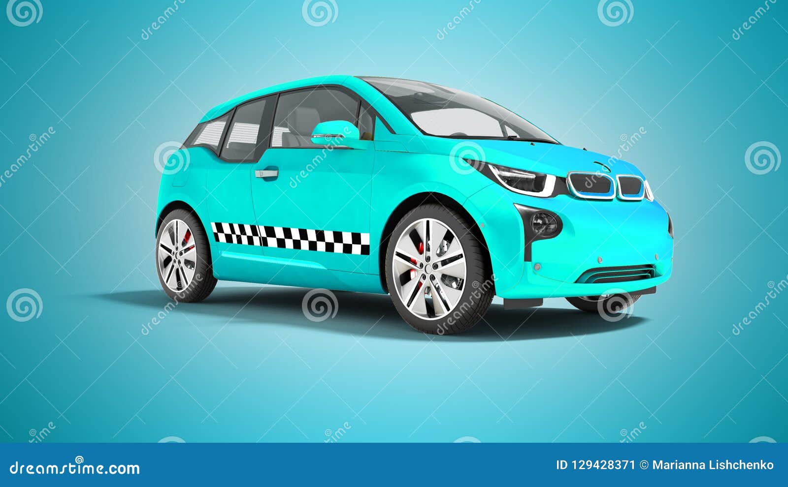 Blue Taxi Electric Car Isolated 3d Render on Blue Background Wit Stock ...