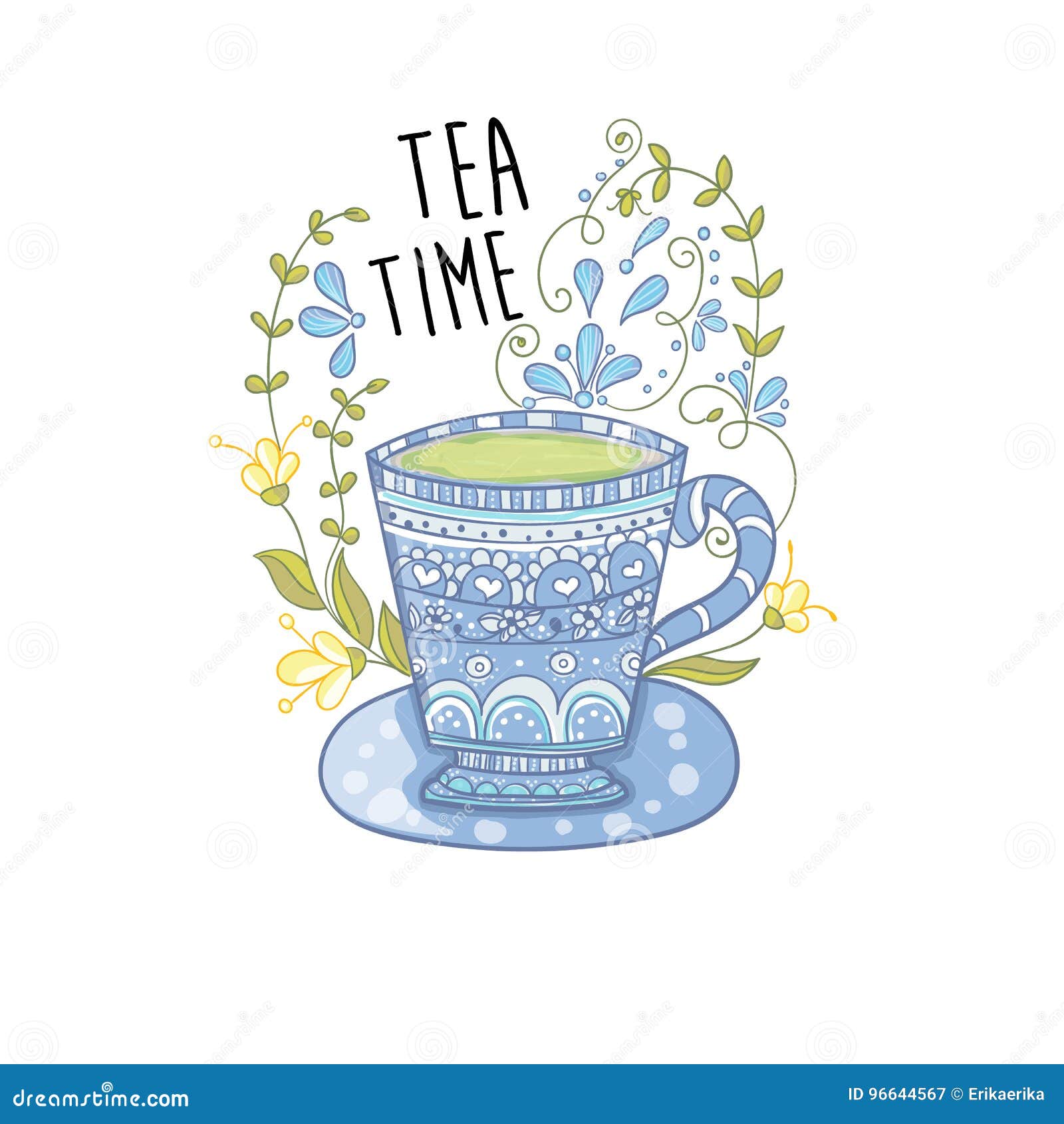 Blue tea cup stock vector. Illustration of drawing, decorative - 96644567