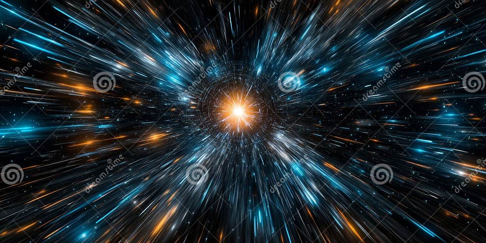 Blue and Teal Lines Radiating from Bright Center, Exploding into Orange ...