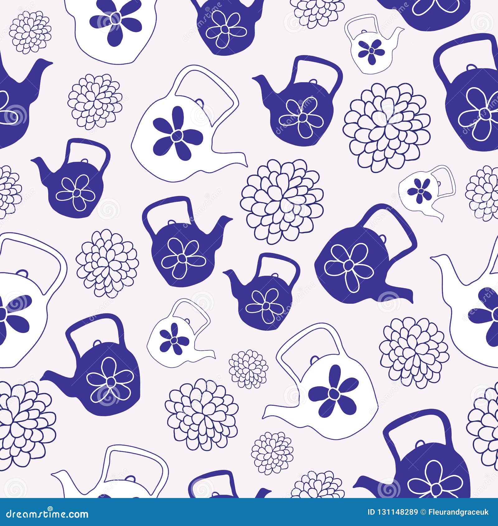 Blue Teapots Seamless Pattern Design Stock Vector - Illustration of ...
