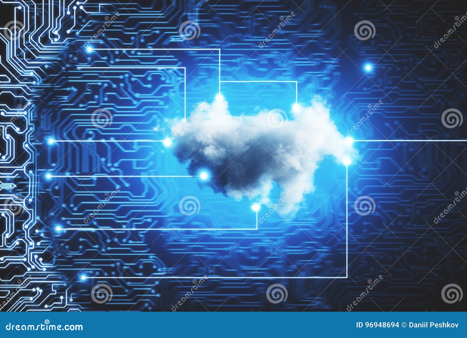 Blue Tech Background with Cloud Stock Illustration - Illustration of ...