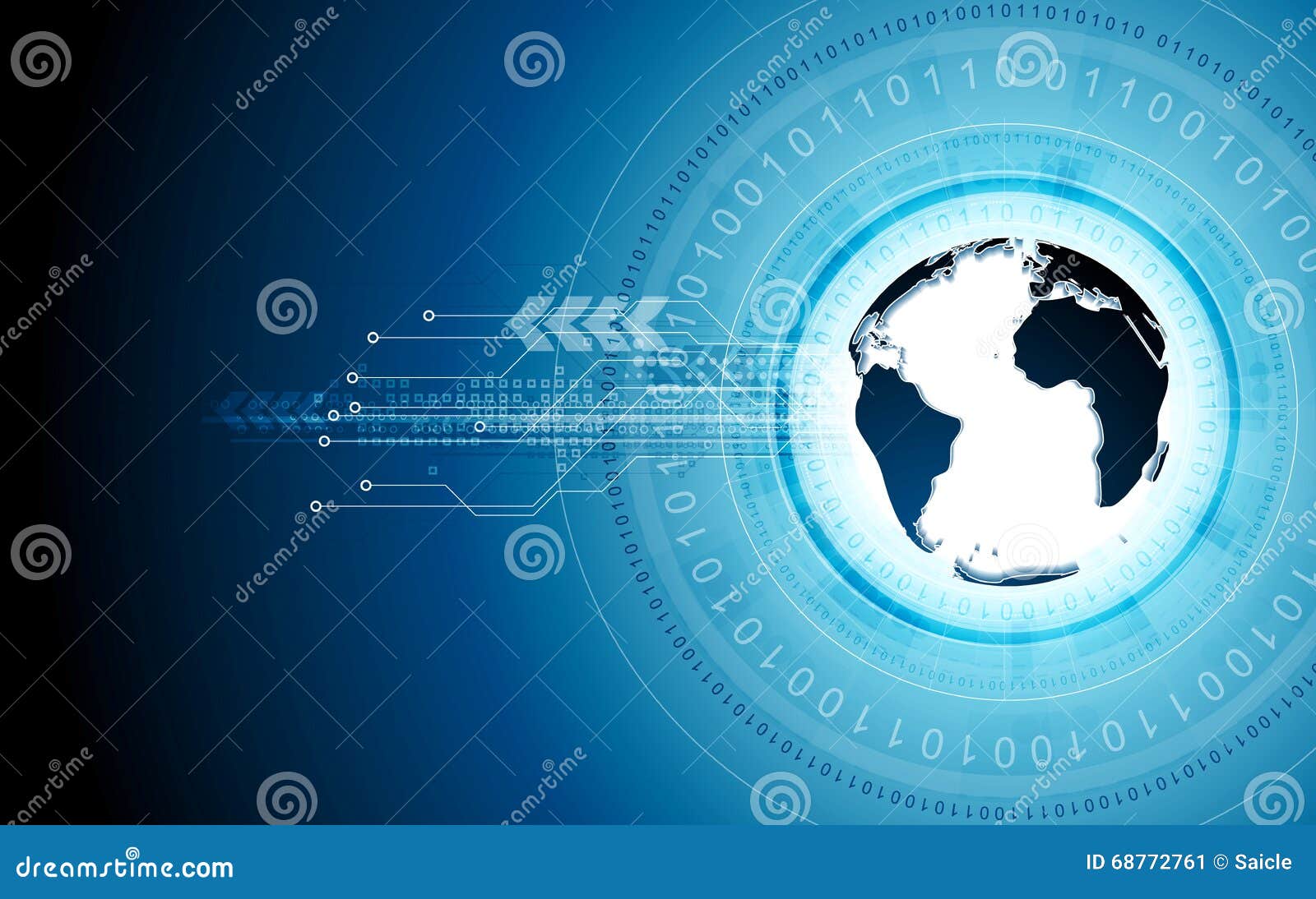Blue Tech Background with Globe and Binary Code Stock Vector ...