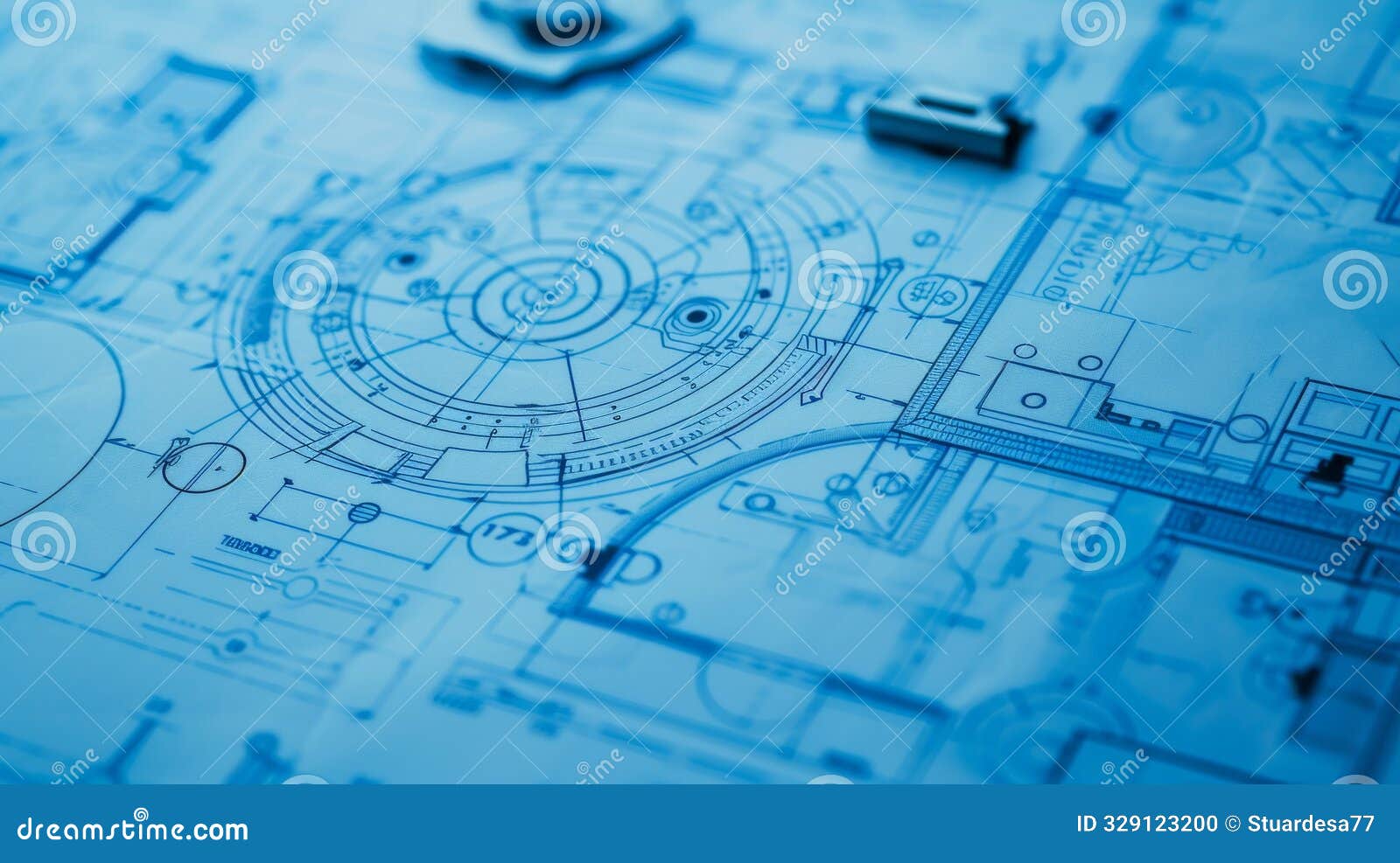 Blue Technical Schematic of Engineering Components Stock Illustration ...