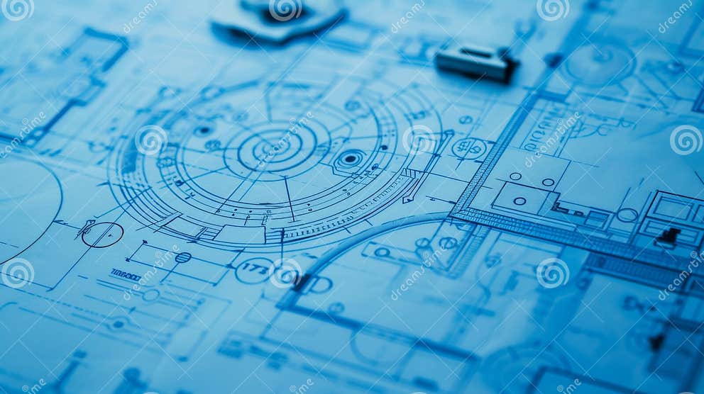 Blue Technical Schematic of Engineering Components Stock Illustration ...