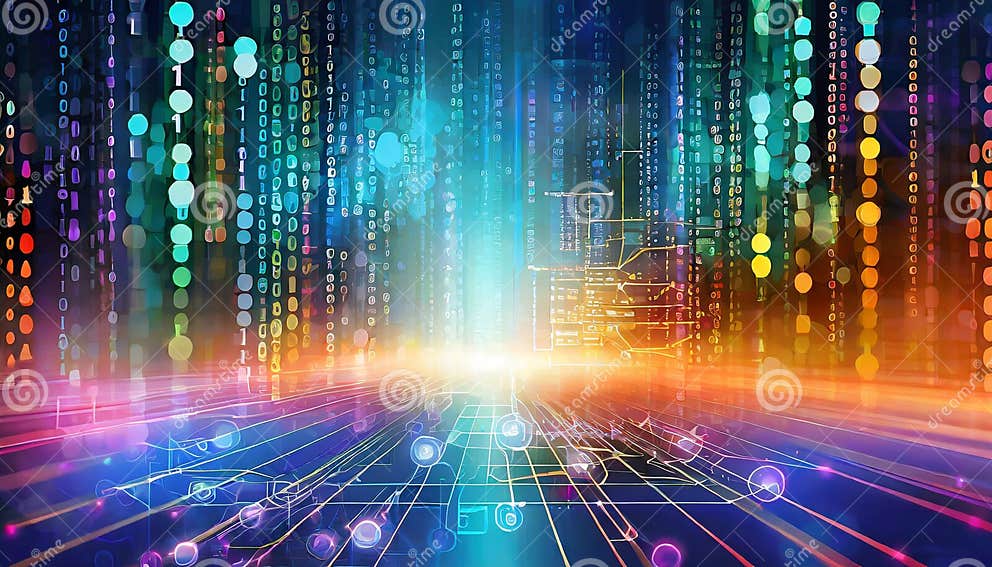 Blue Techno Background with Matrix Theme Stock Illustration ...