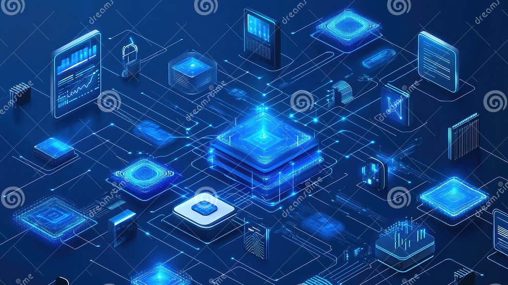 Blue Technological Circuit Vector Showcasing High-tech Connection ...