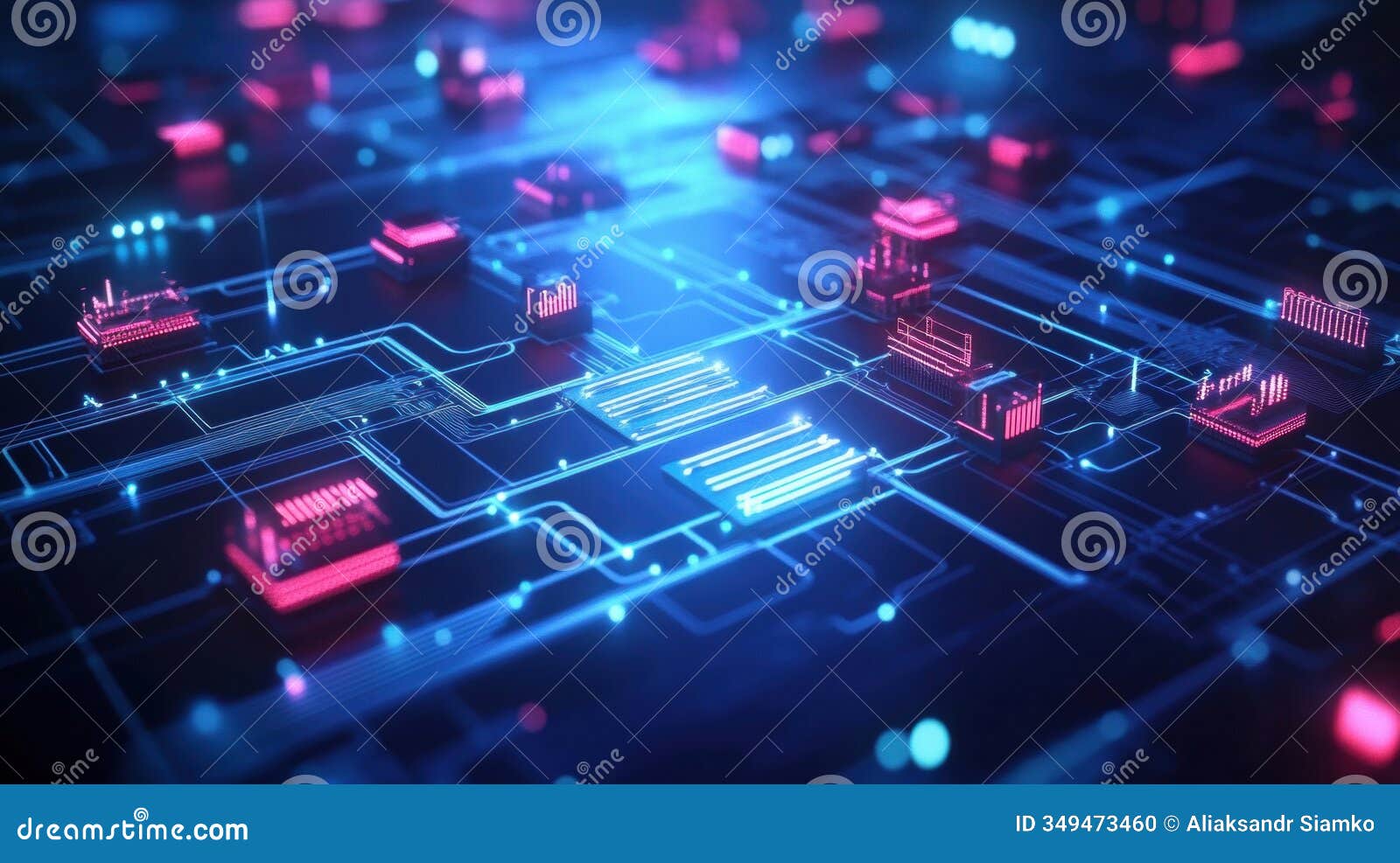 Blue Technological Circuit Vector Showcasing High-tech Connection ...