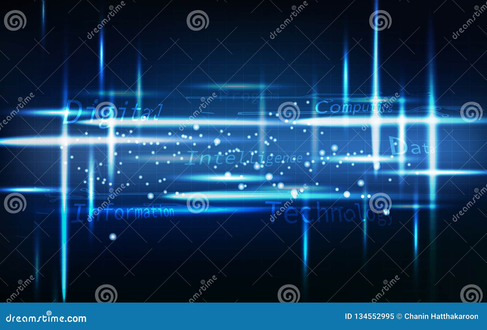 Blue Technology Abstract, Neon Glowing Bright, Digital Message With ...
