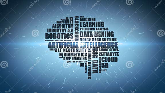 Blue Technology Buzzword Wordcloud for Artificial Intelligence Stock Image - Image of featuring ...