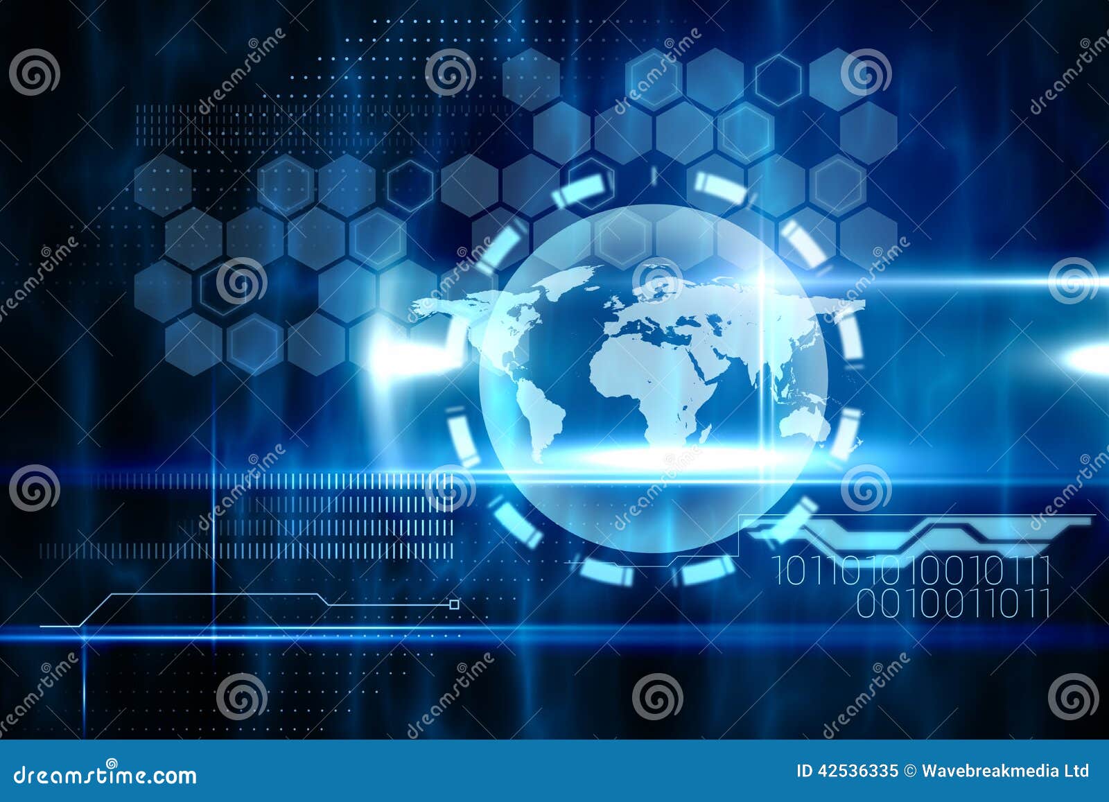Blue Technology Design with Globe Stock Illustration - Illustration of ...