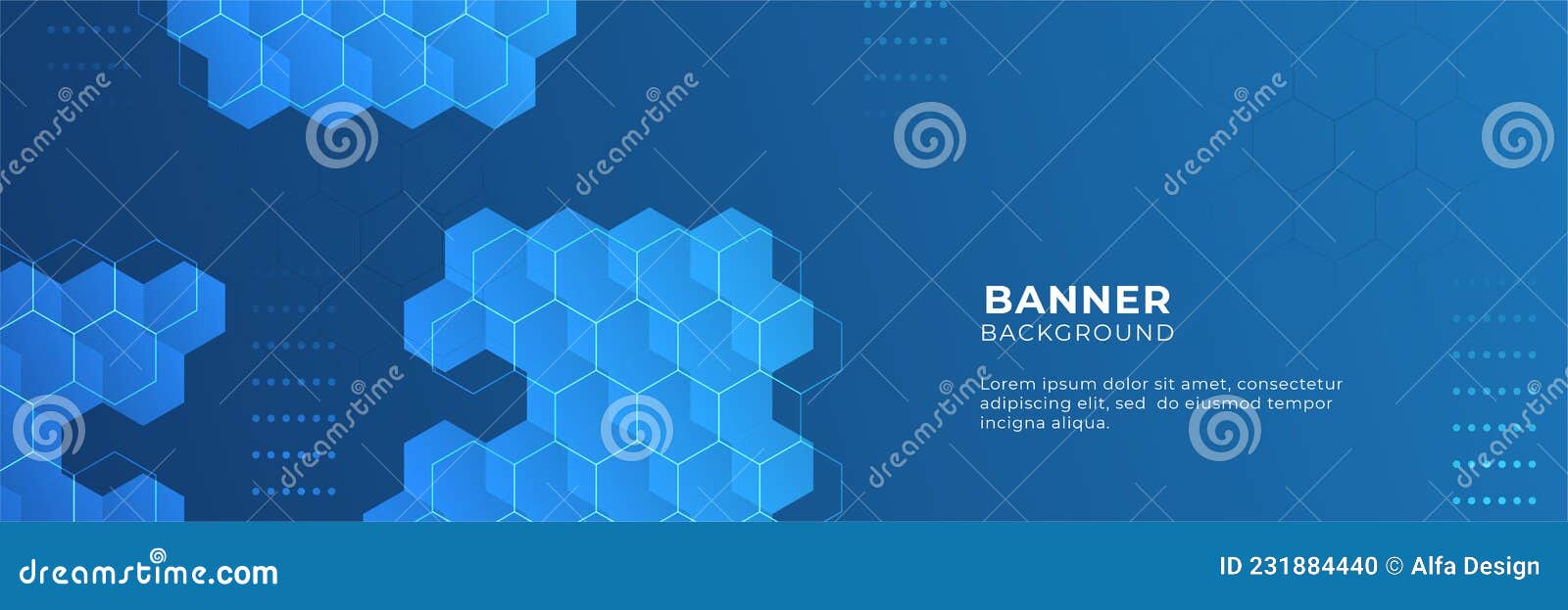 Blue Technology Digital Banner Design with Hexagone Stock Illustration ...