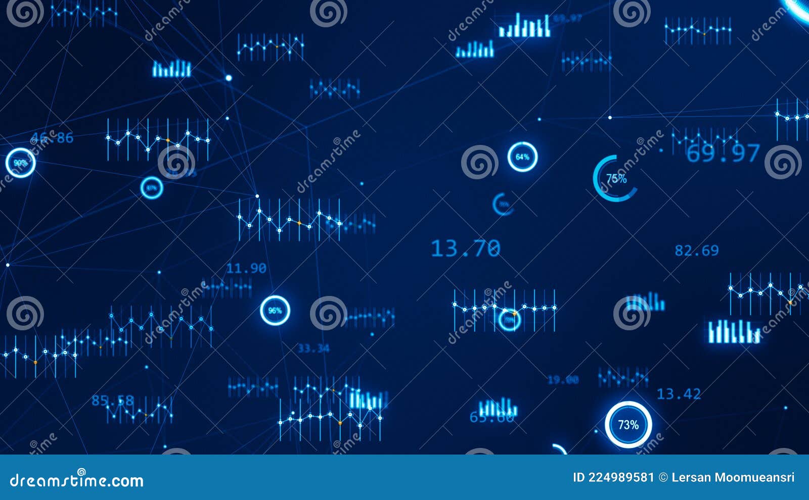 Blue Technology Icon with Chart Graph, Line Graph and Circle Graph on ...