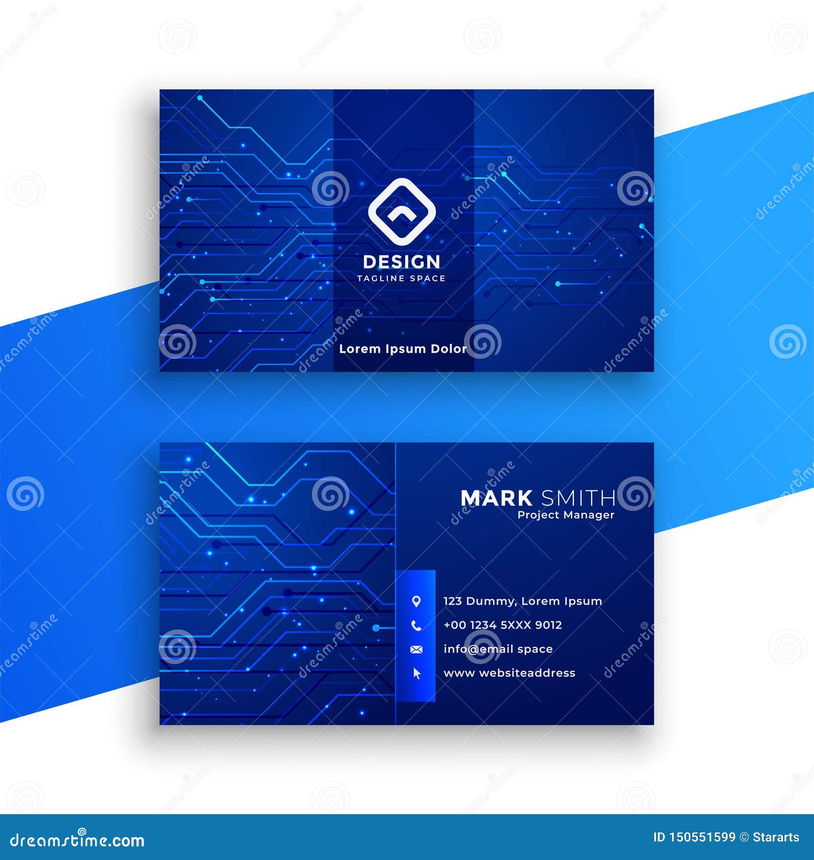 Blue Technology Style Business Card Design Stock Vector - Illustration ...