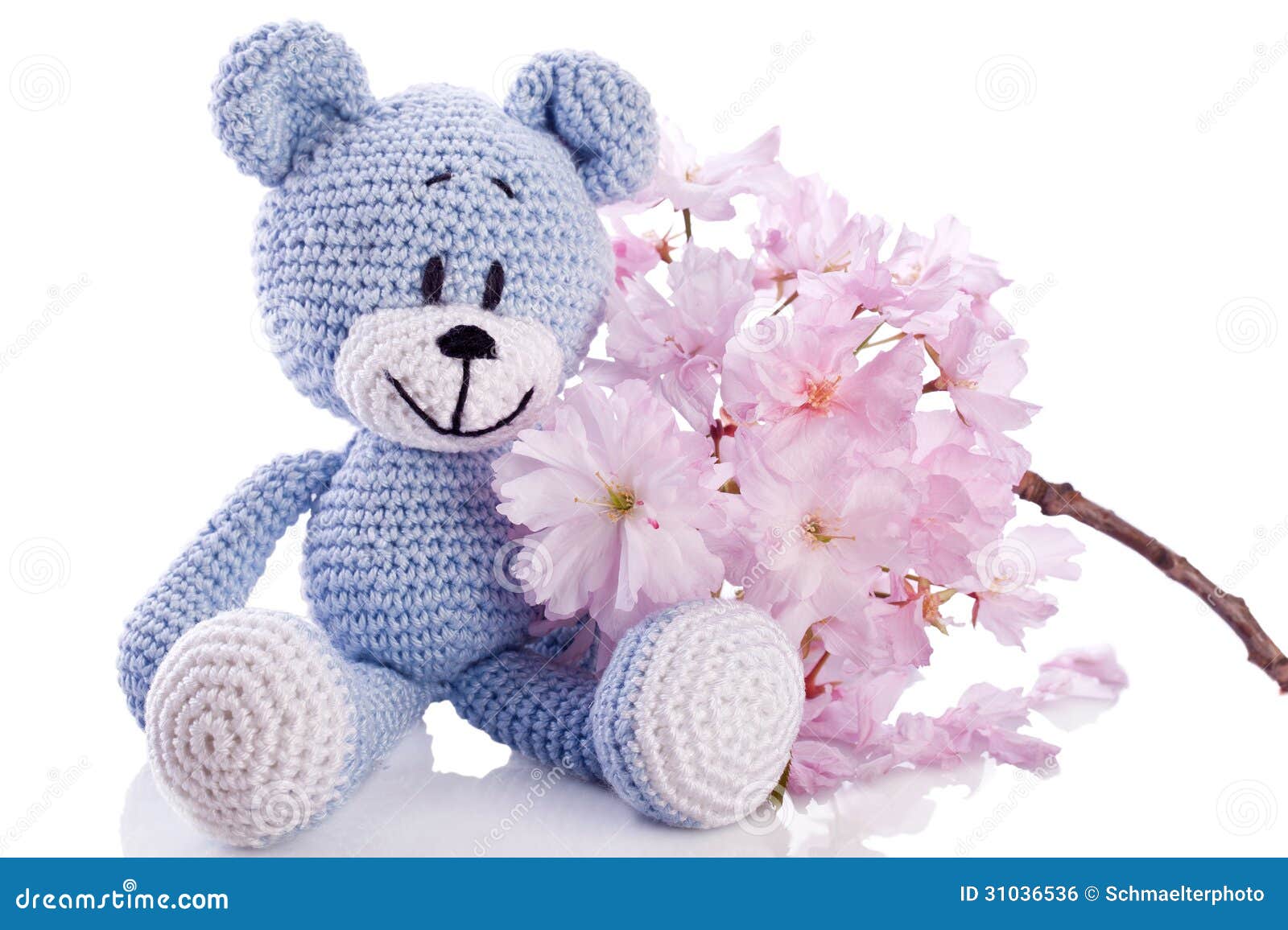 Blue teddy bear in spring stock photo. Image of stuffed - 31036536