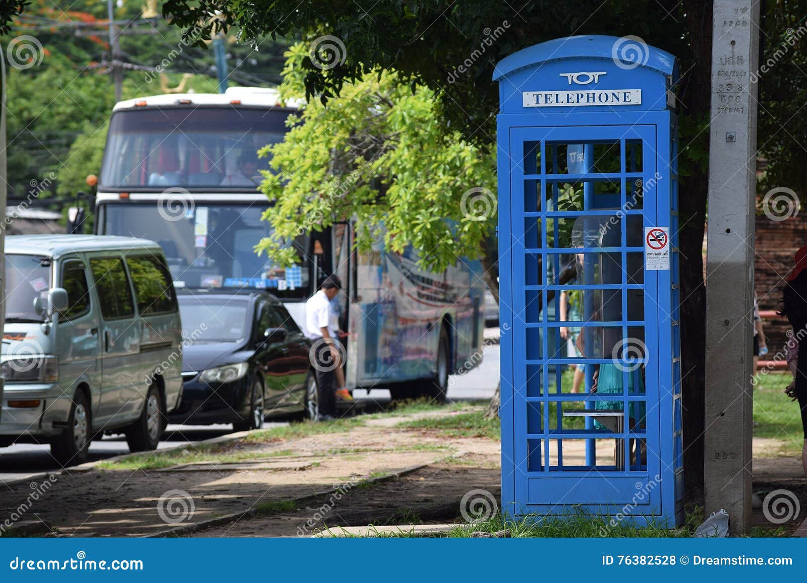 Blue telephone booth editorial stock photo. Image of english - 76382528