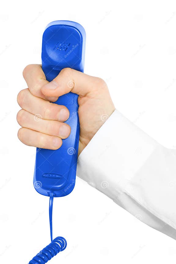 Blue Telephone Receiver with Hand Stock Photo - Image of hand, phones ...