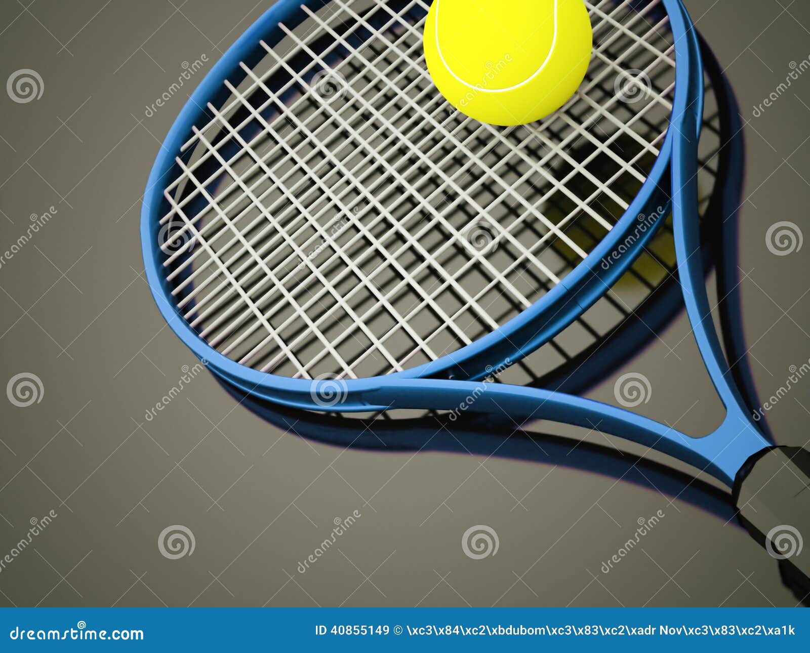 Blue Tennis Racket with Ball Rendered on Dark Stock Illustration ...