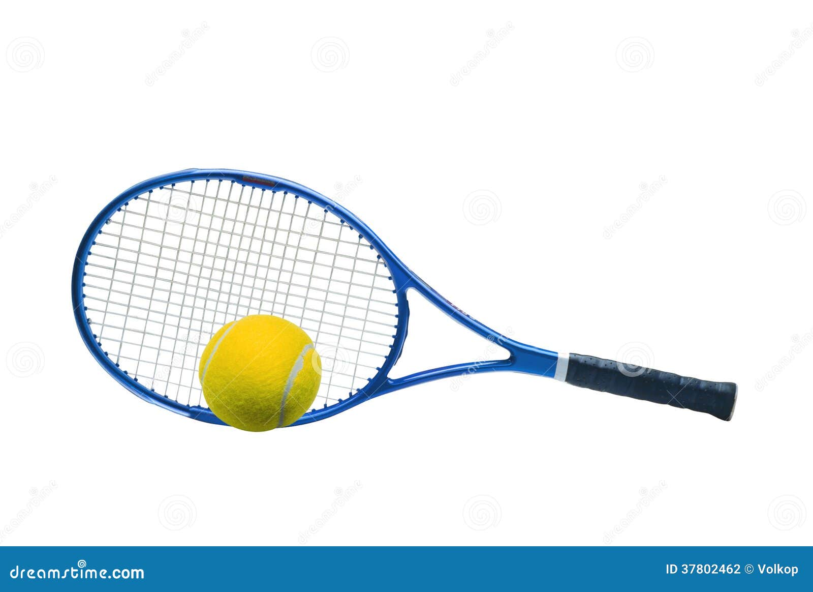 Blue Tennis Racket and Yellow Ball Isolated White Stock Photo - Image ...