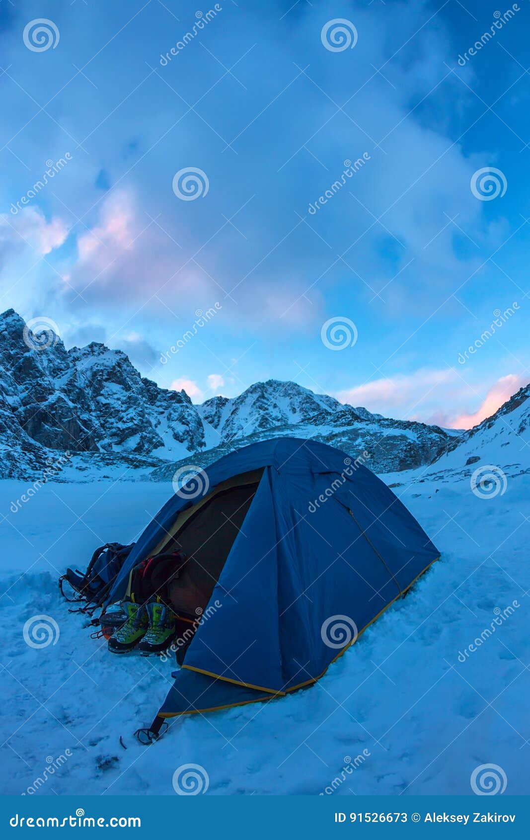 Blue Tent in the Base Camp in the Mountains Stock Image - Image of ...